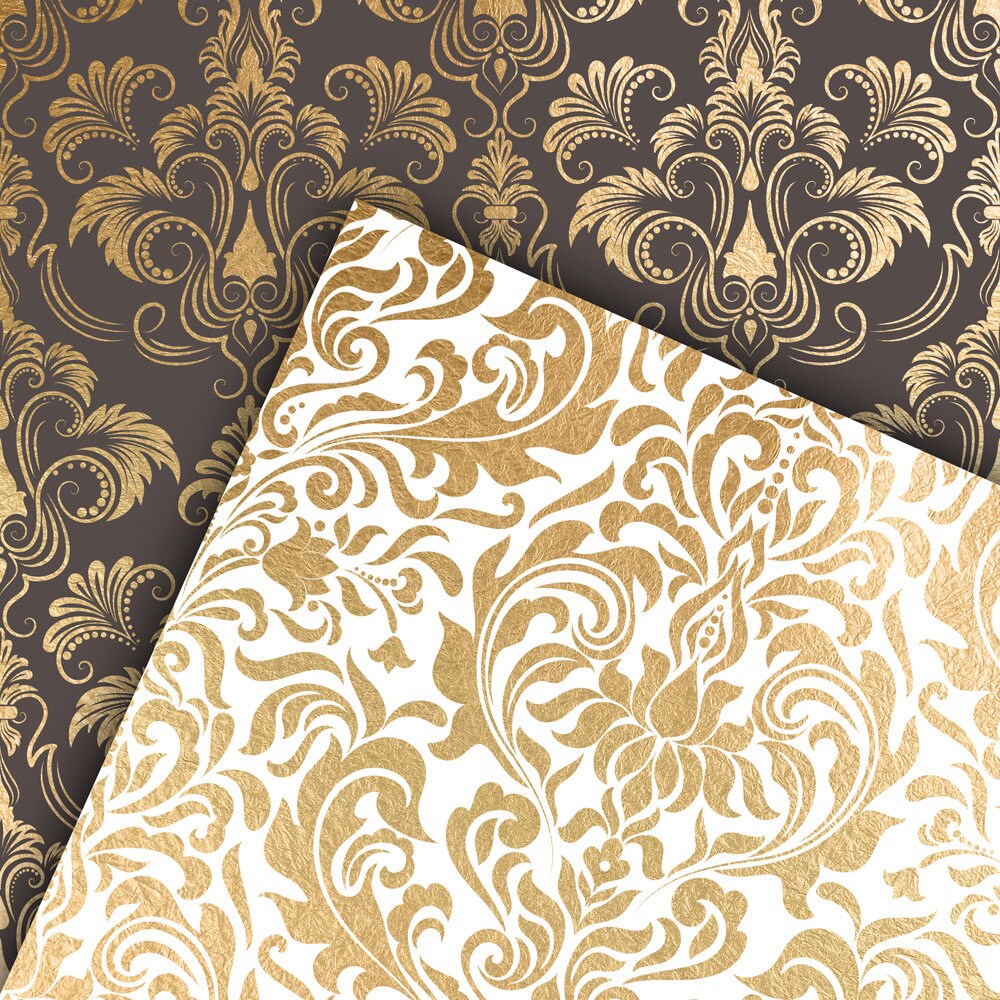 Gold Foil Damask Digital Paper Pack Floral Gold Metallic - Etsy