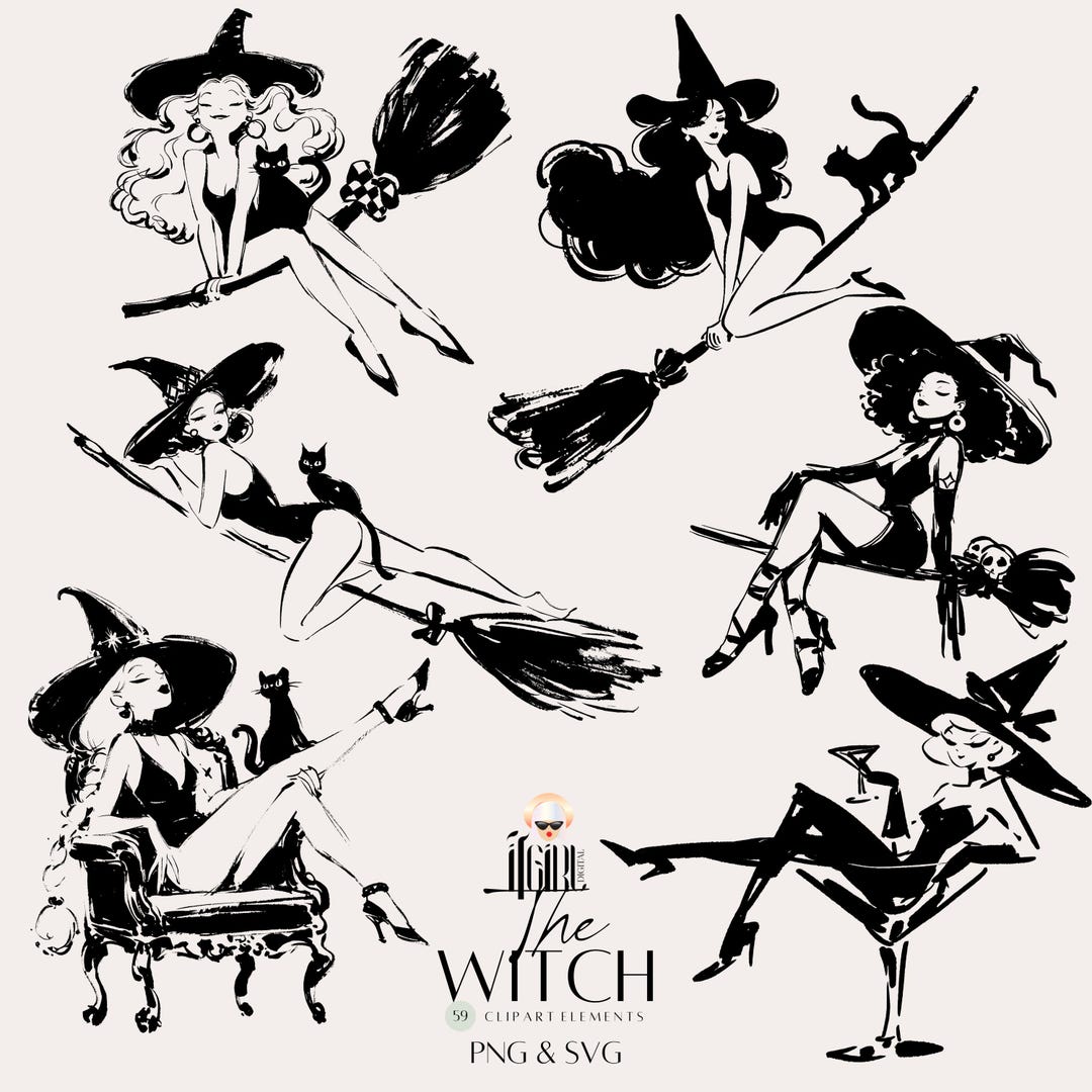 Hand Drawn Whimsigoth Witch SVG: Halloween Clipart Doodle Illustration ...