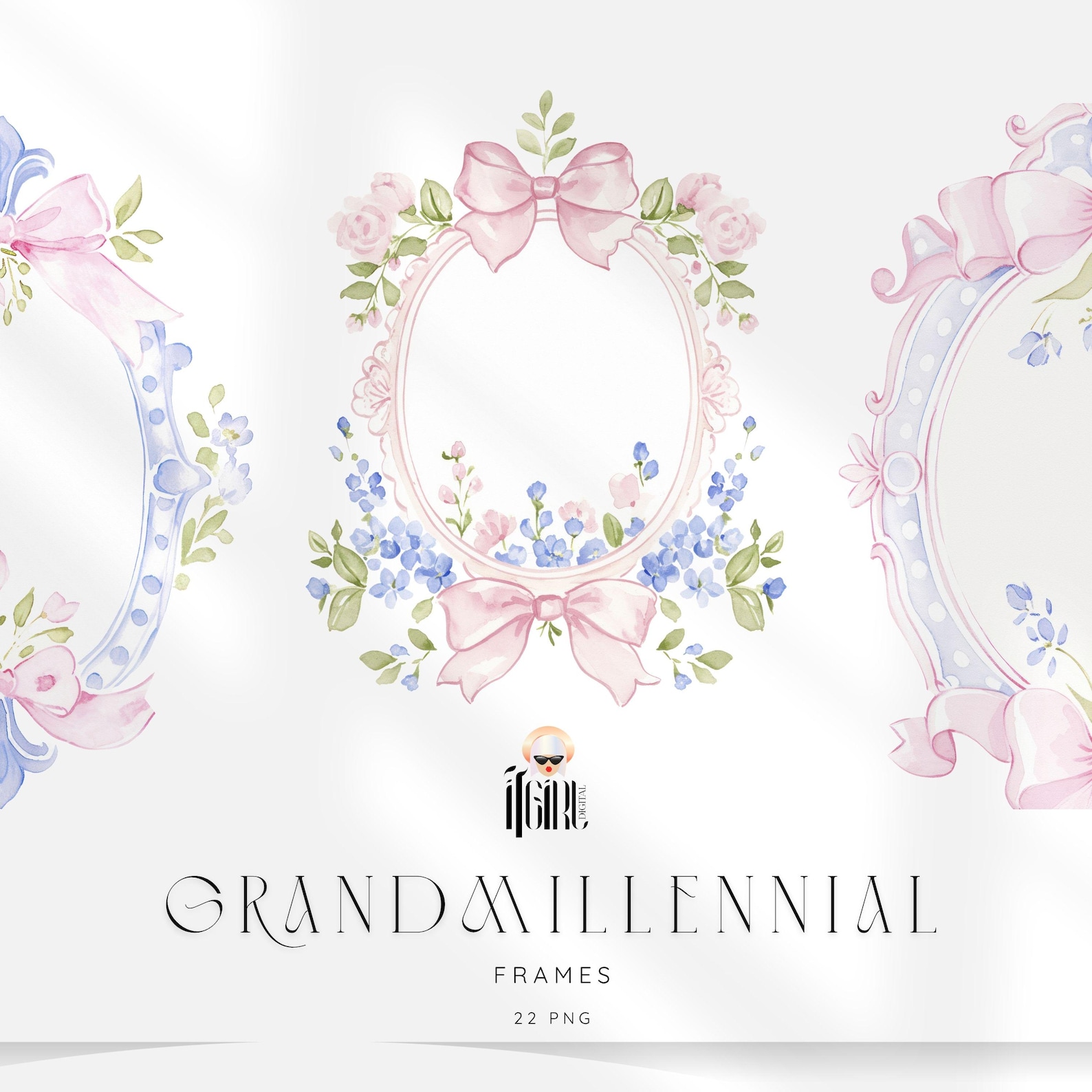 22 Grandmillennial Botanical Frames PNG Clipart: Preppy Floral Oval ...