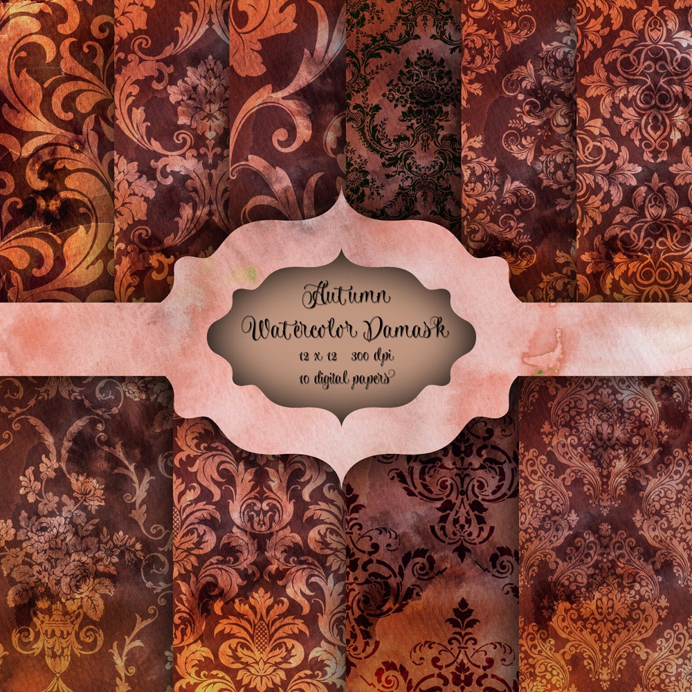 AUTUMN Damask Digital Paper Pack Watercolor Grunge Gold - Etsy