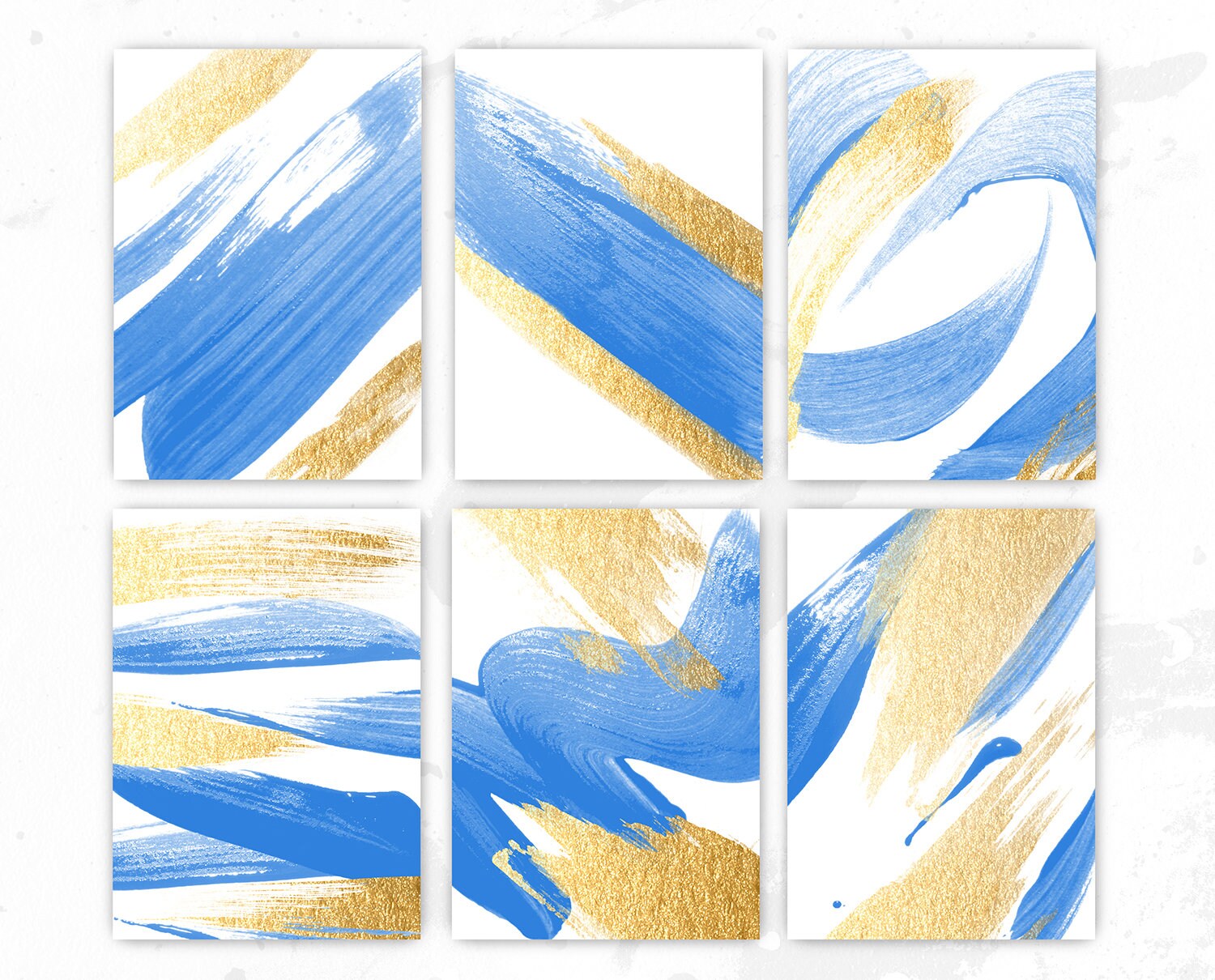 Blue & Gold Brush Strokes Watercolor Textures Gold Digital | Etsy