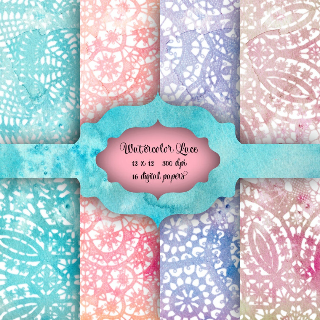 WATERCOLOR Lace Digital Paper Pack Watercolor Lace Doily Pattern ...