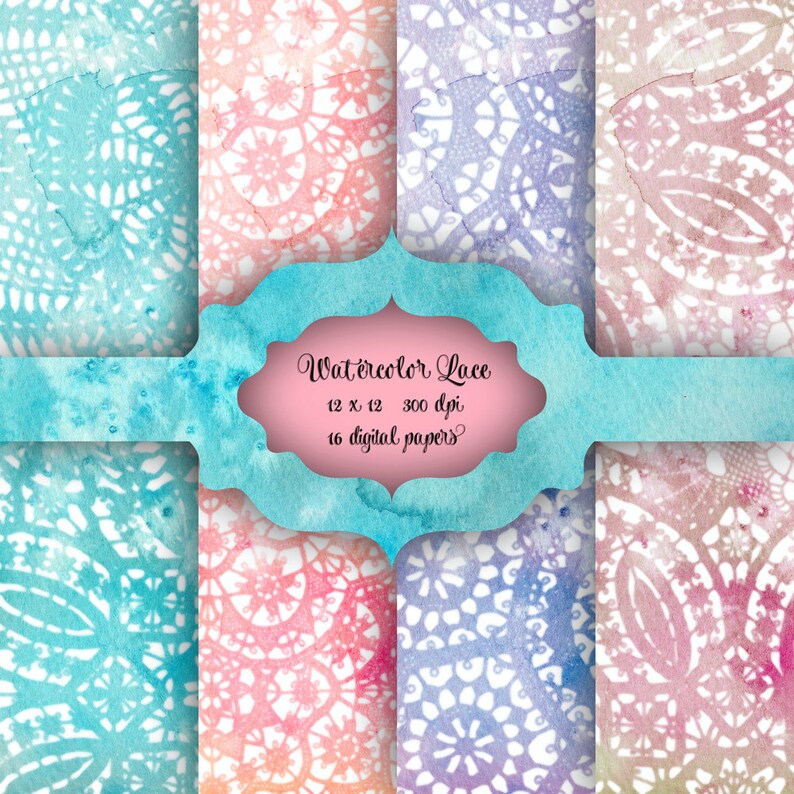 WATERCOLOR Lace Digital Paper Pack - Watercolor Lace Doily Pattern ...