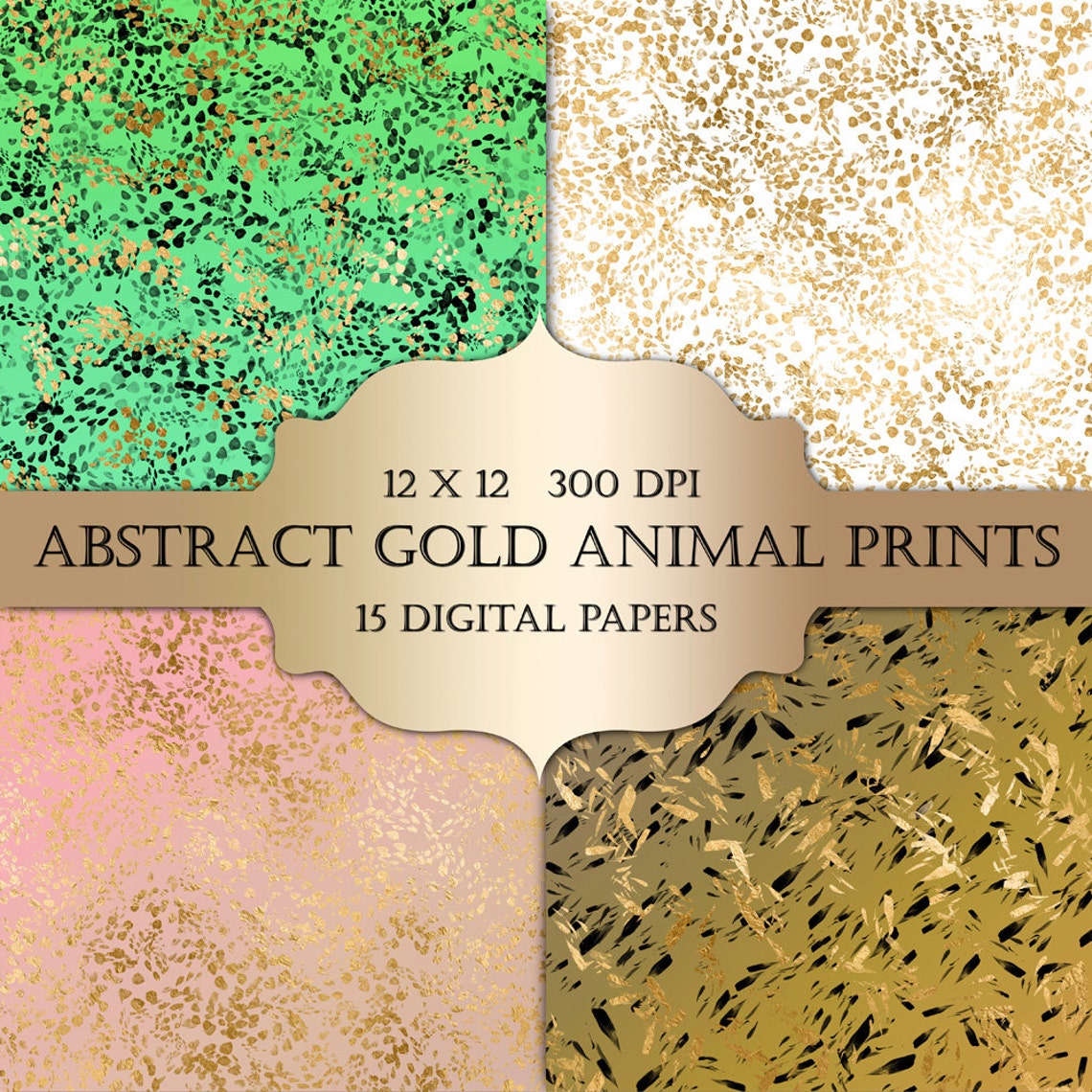 Gold Animal Print Digital Paper: Abstract Watercolor Backgrounds ...