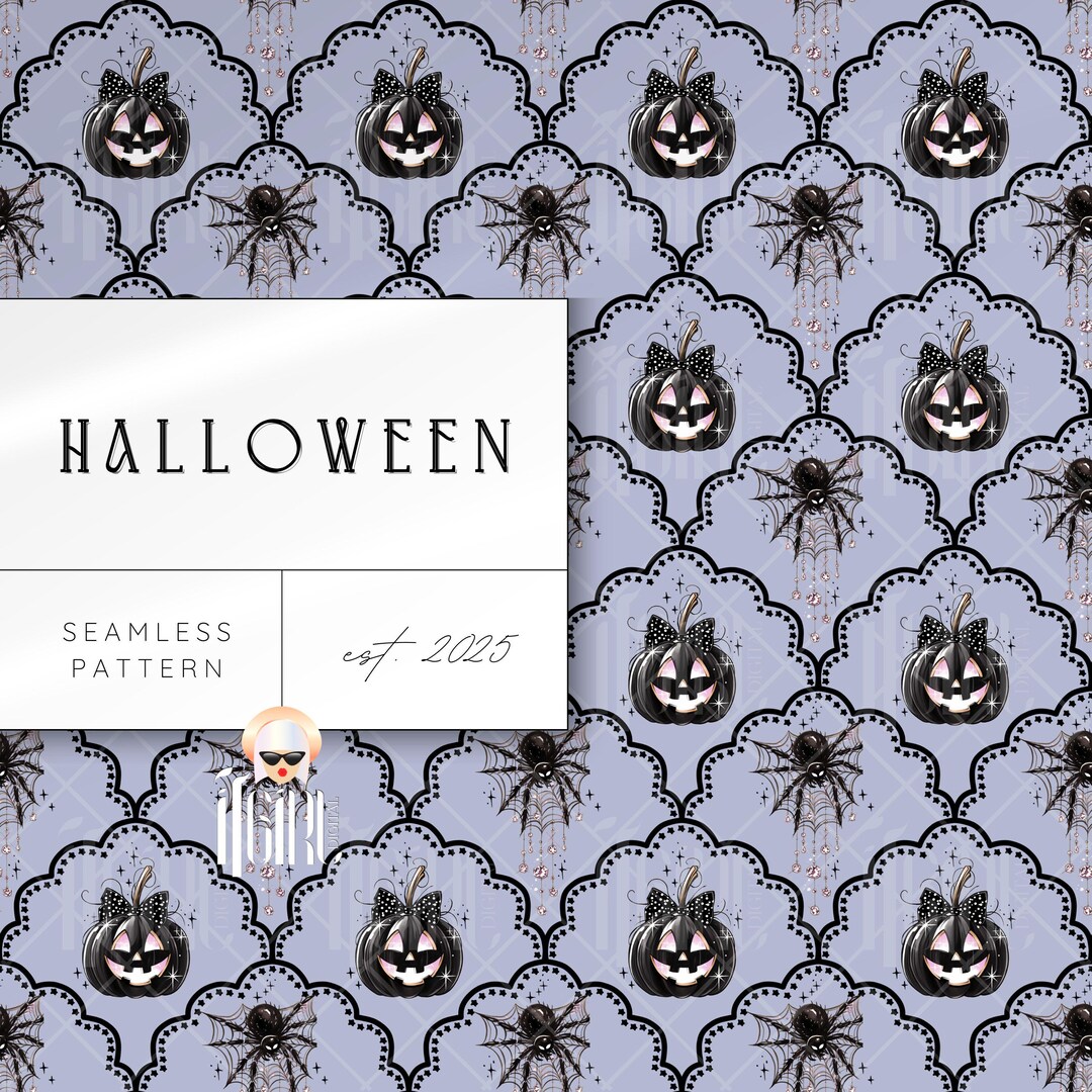 Preppy Halloween Digital Paper: Scallop, Pumpkin, Spider (digital ...