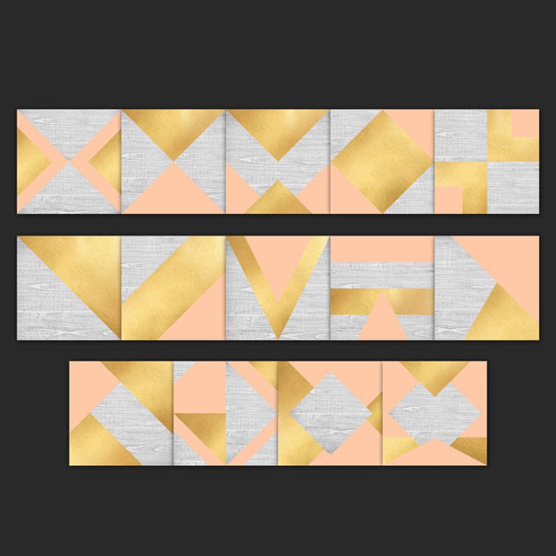 Wood & Gold Foil Digital Paper: Peach Geometric Backgrounds (digital ...