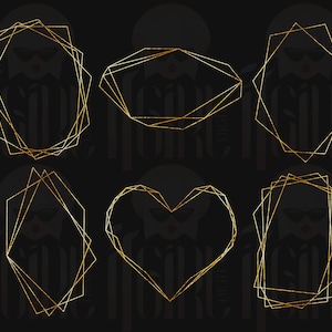 Gold Foil Geometric Frames Clipart - Polygonal Frames Modern Minimalist ...