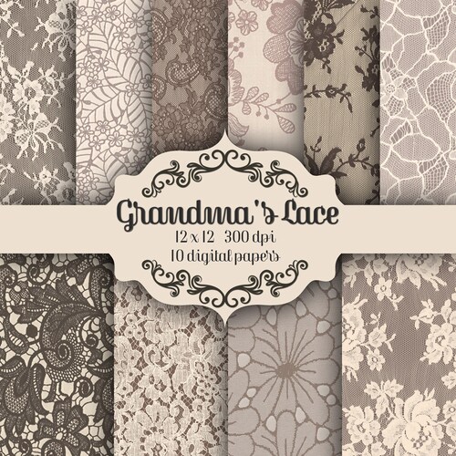 Vintage LACE Digital Paper Pack vintage Brown & Cream Wedding - Etsy