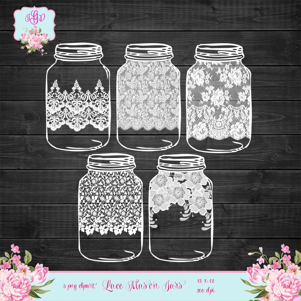 Mason Jar With Lace Clip Art