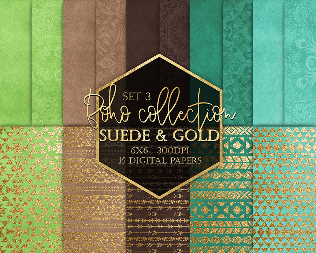 Suede & Gold Digital Paper - Bohemian Boho Geometric Tribal Ethnic Gold ...