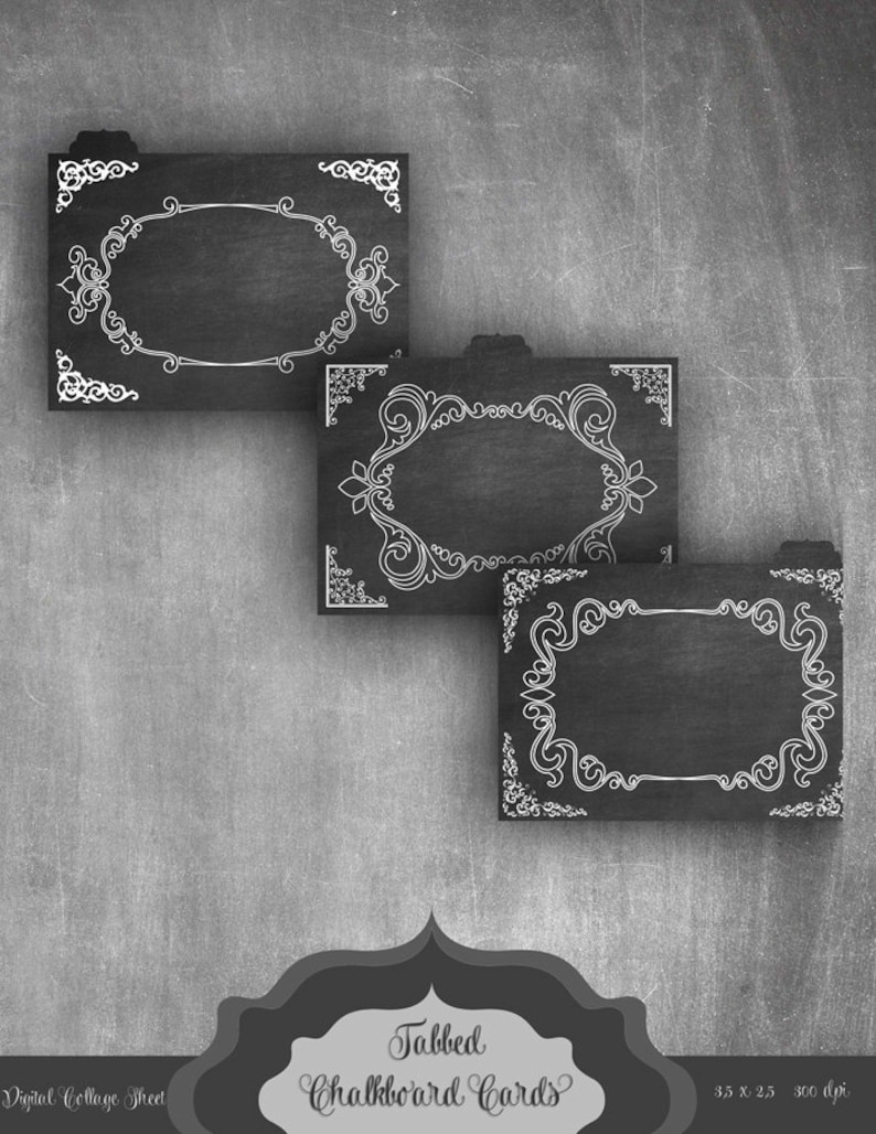Tabbed Chalkboard Cards Digital Printable Collage Sheet - Etsy