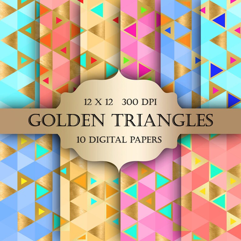 Gold Glitter Triangles Digital Paper: Geometric Scrapbook Backgrounds ...