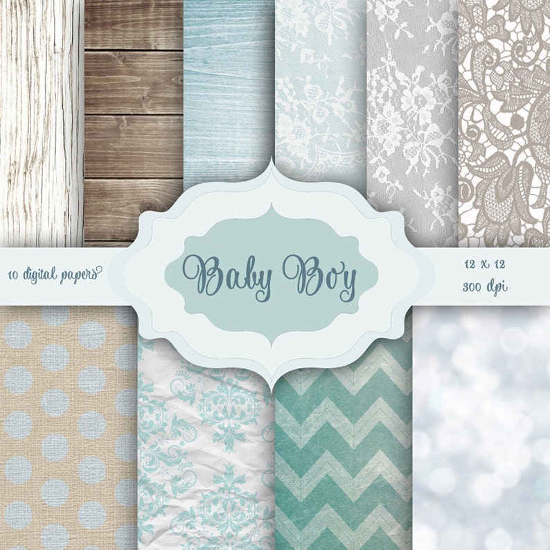 Baby BOY Digital Paper Pack Wood Canvas Chevron Bokeh Damask | Etsy