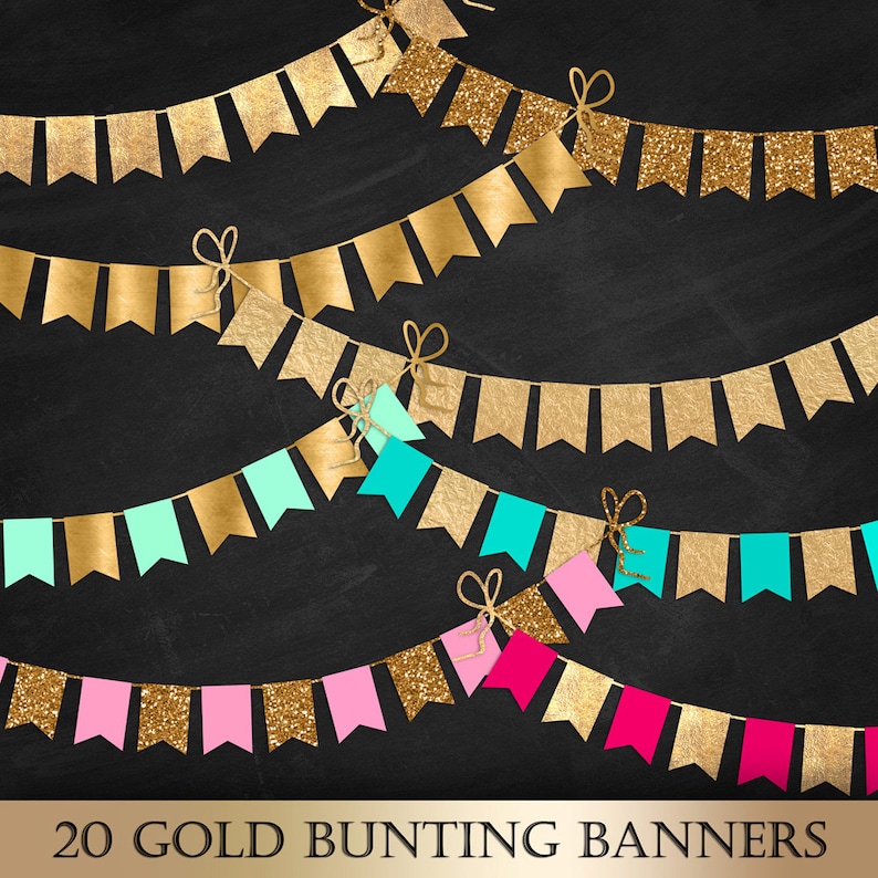 Gold Bunting Banner Digital Clip Art Gold Foil Glitter - Etsy UK