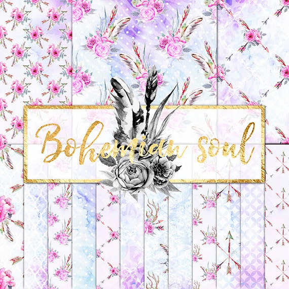 Bohemian Digital Paper Pink Watercolor Shabby Chic Tribal | Etsy