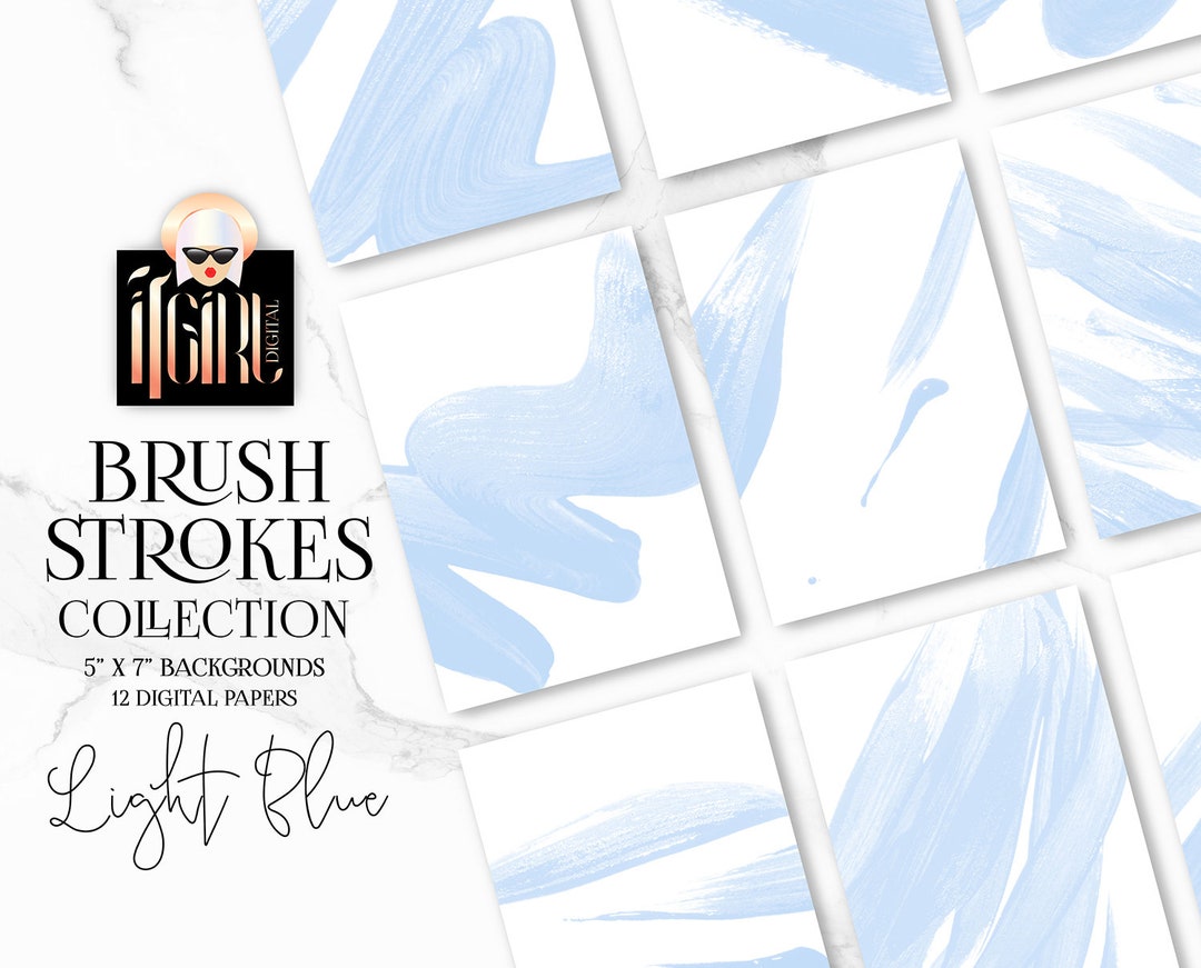Light Blue Watercolor Brush Strokes Textures Digital Paper Splatter 5 X ...