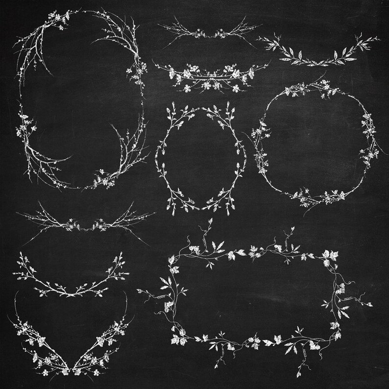 Wreaths & Laurels Digital Clip Art Chalkboard Wildflower - Etsy