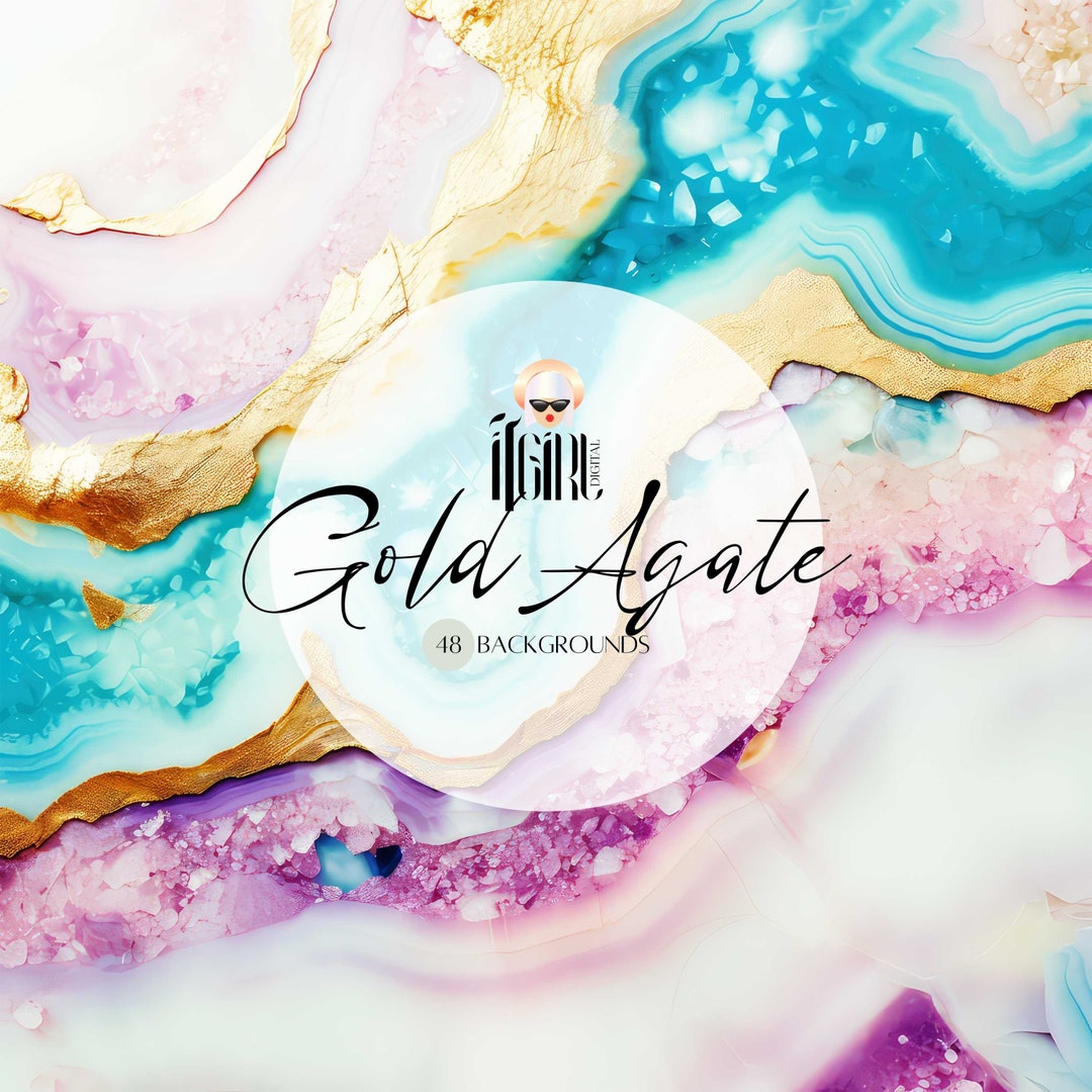 Pastel Agate Gold Digital Paper, Agate Digital Paper Glam Gold Foil ...
