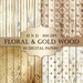 Shabby Chic Wood Digital Paper - Pastel Rustic Wood Grunge Gold Floral ...