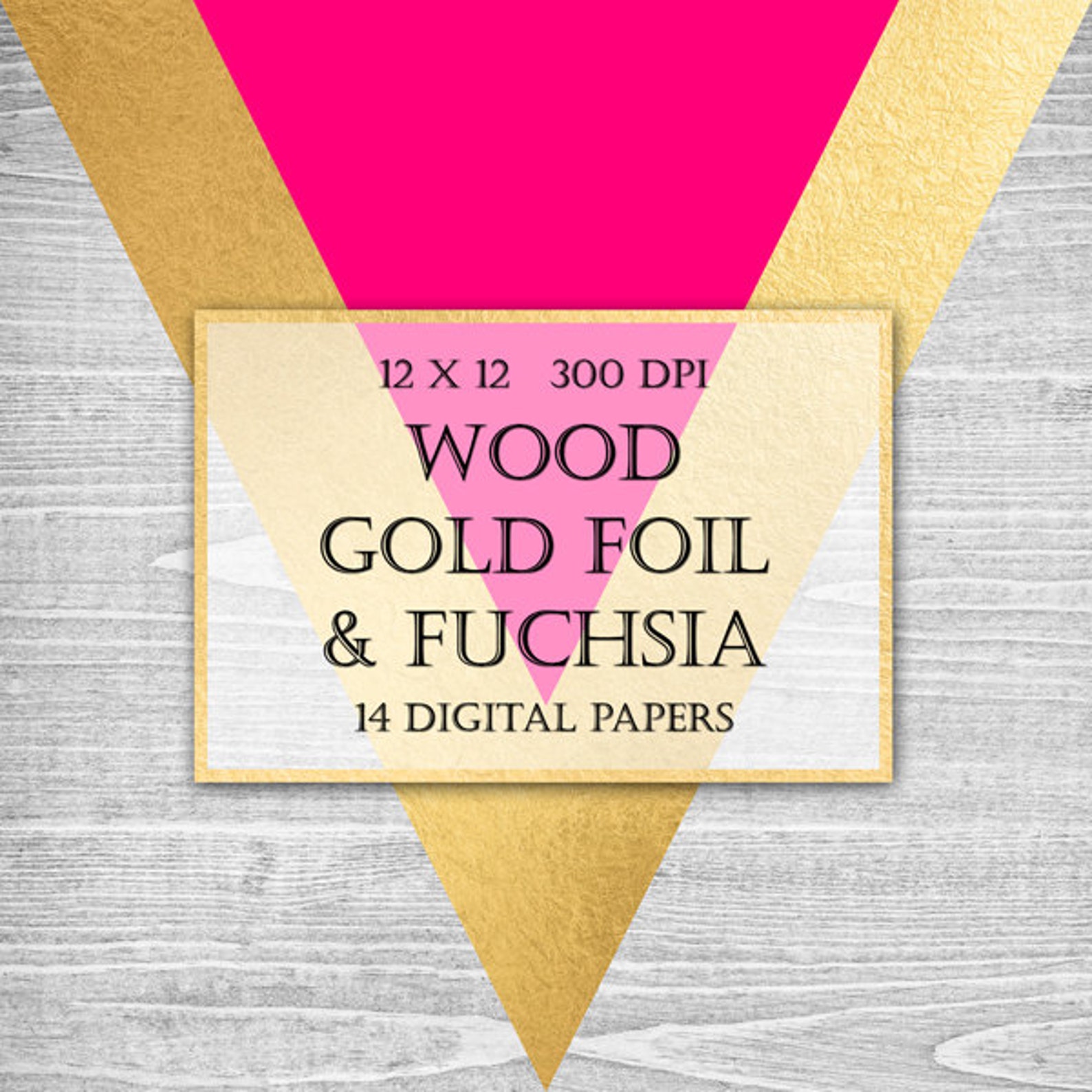 Wood & Gold Foil Digital Paper Fuchsia Luxury Gold Geometric | Etsy