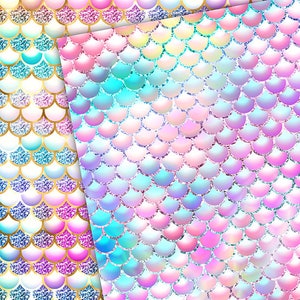 Mermaid Digital Paper Mermaid Scales Gold Foil Gold Glitter Pastel ...