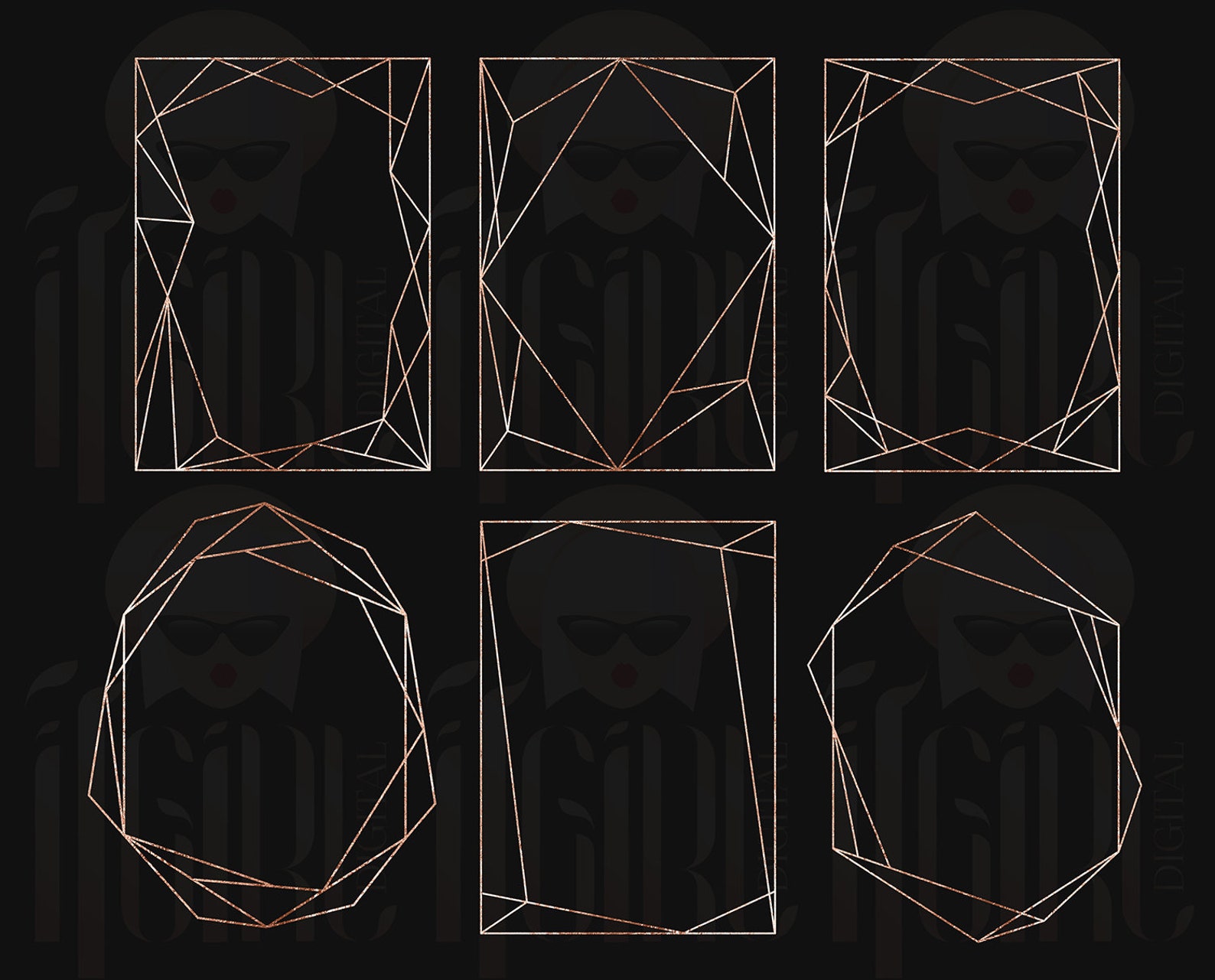 Rose Gold Geometric Frames Clipart Polygonal Frames Modern | Etsy