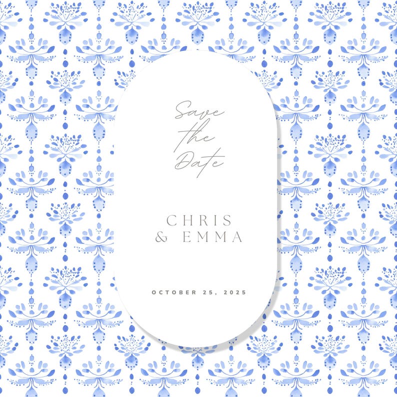 Grandmillenial Blue Preppy Seamless Digital Paper, Damask, Watercolor ...