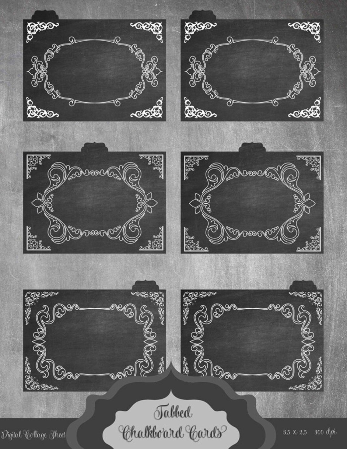 Tabbed Chalkboard Cards Digital Printable Collage Sheet - Etsy