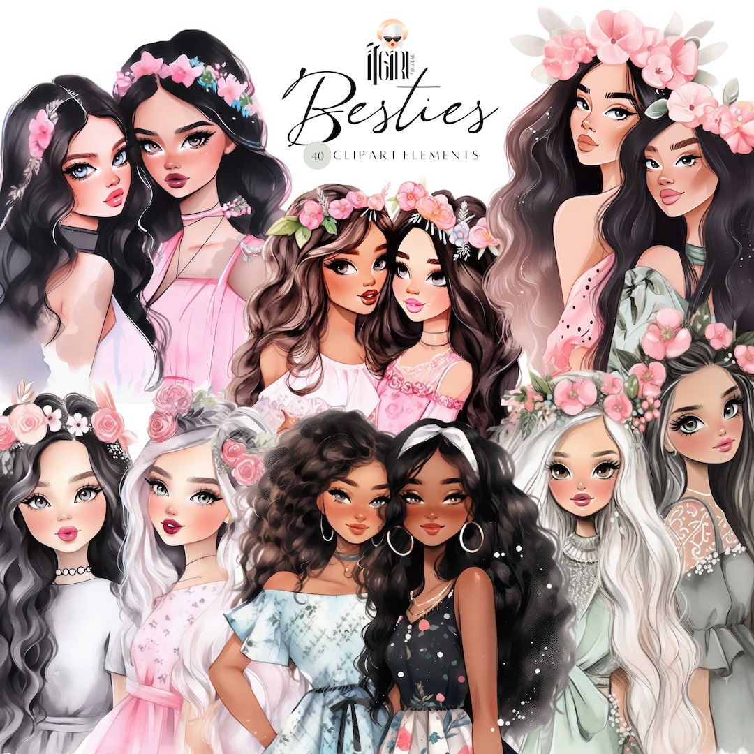 Best Friends Clipart, Cute BFF Girls Clipart, Besties Fashion Clipart ...