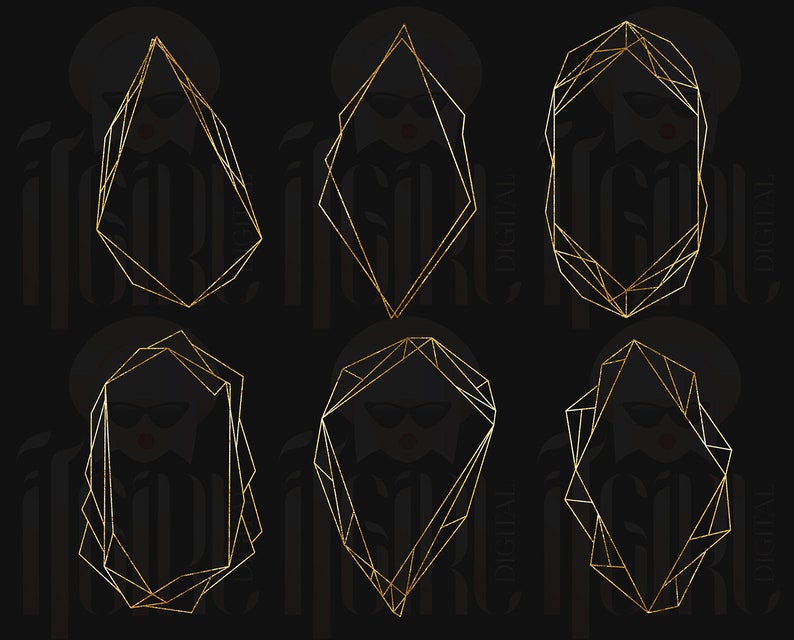 Gold Foil Geometric Frames Clipart Polygonal Frames Modern - Etsy