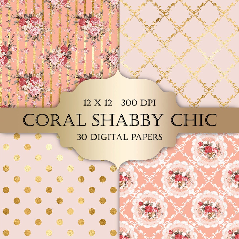 Coral Shabby Chic Digital Papers Coral and Cream Polka Dot - Etsy