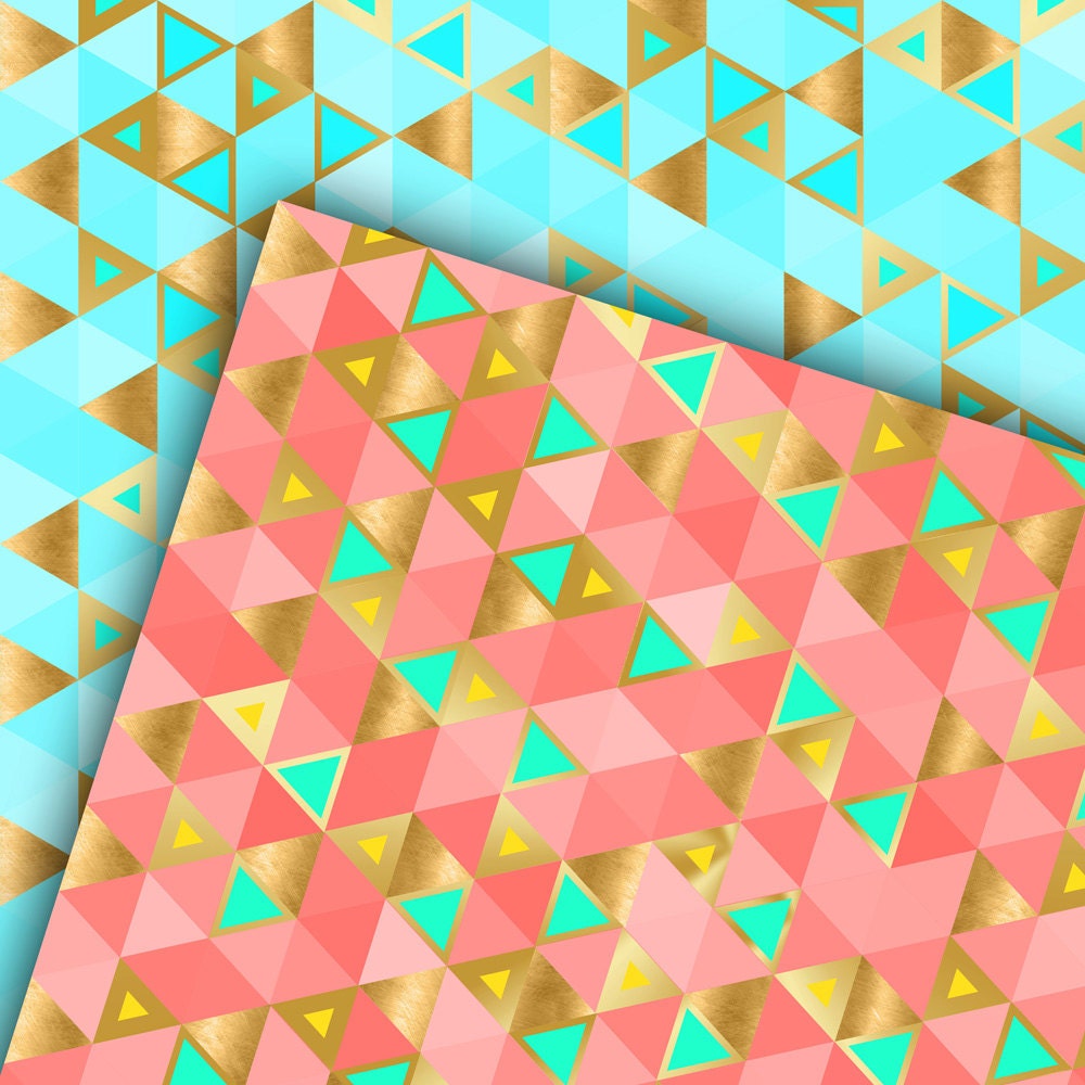 Gold Glitter Triangles Digital Paper: Geometric Scrapbook Backgrounds ...