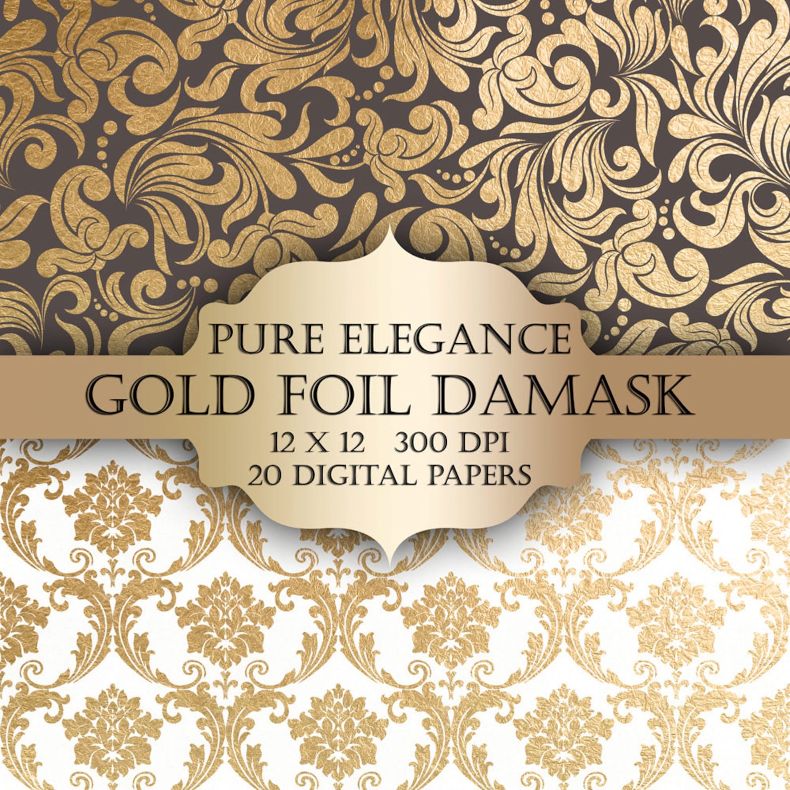 Gold Foil Damask Digital Paper Pack Floral Gold Metallic - Etsy