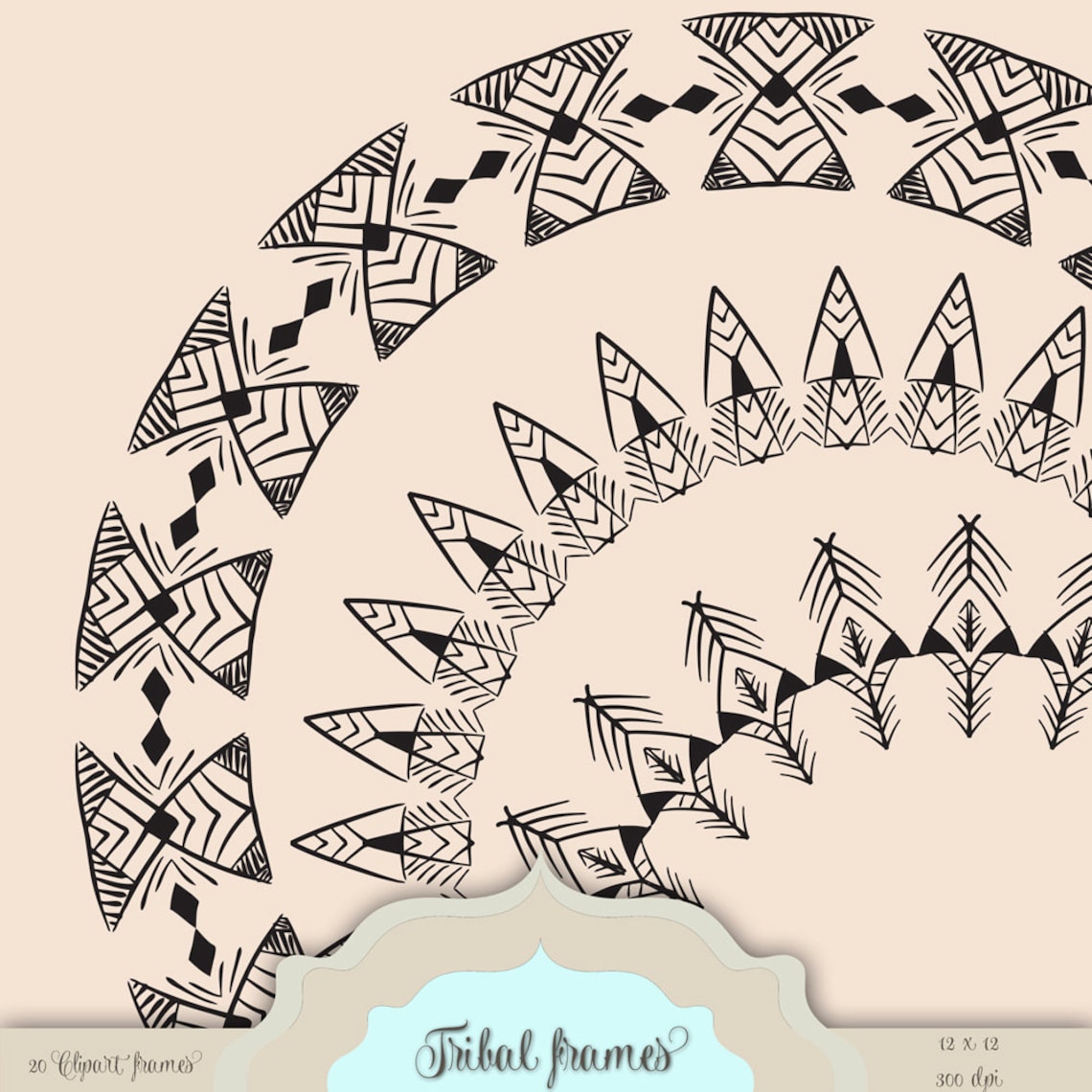 20 Hand Drawn Tribal Aztec Frames Digital Clip Art Tribal | Etsy