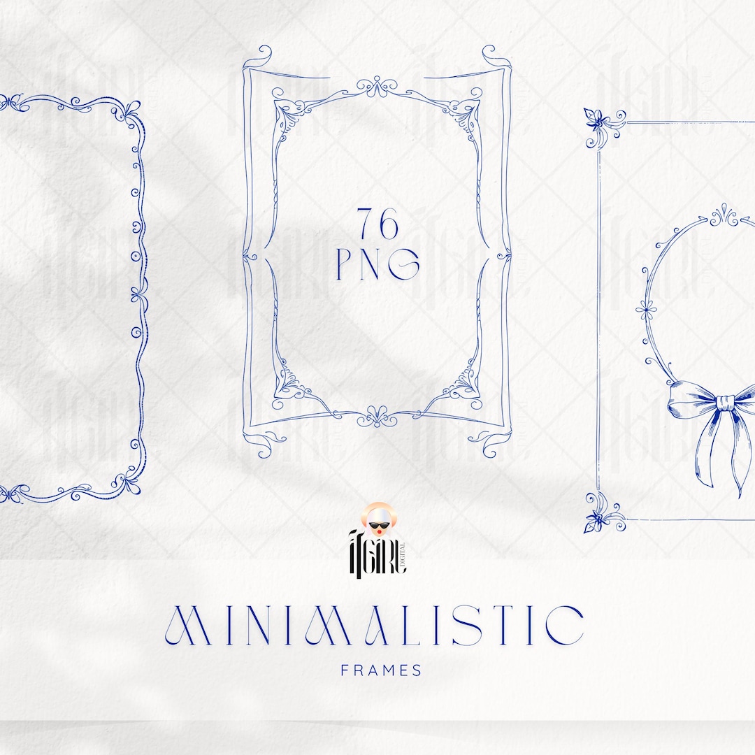 Hand Drawn Minimalist Blue Frames: Gentle Ink Sketch Wedding Ornate ...