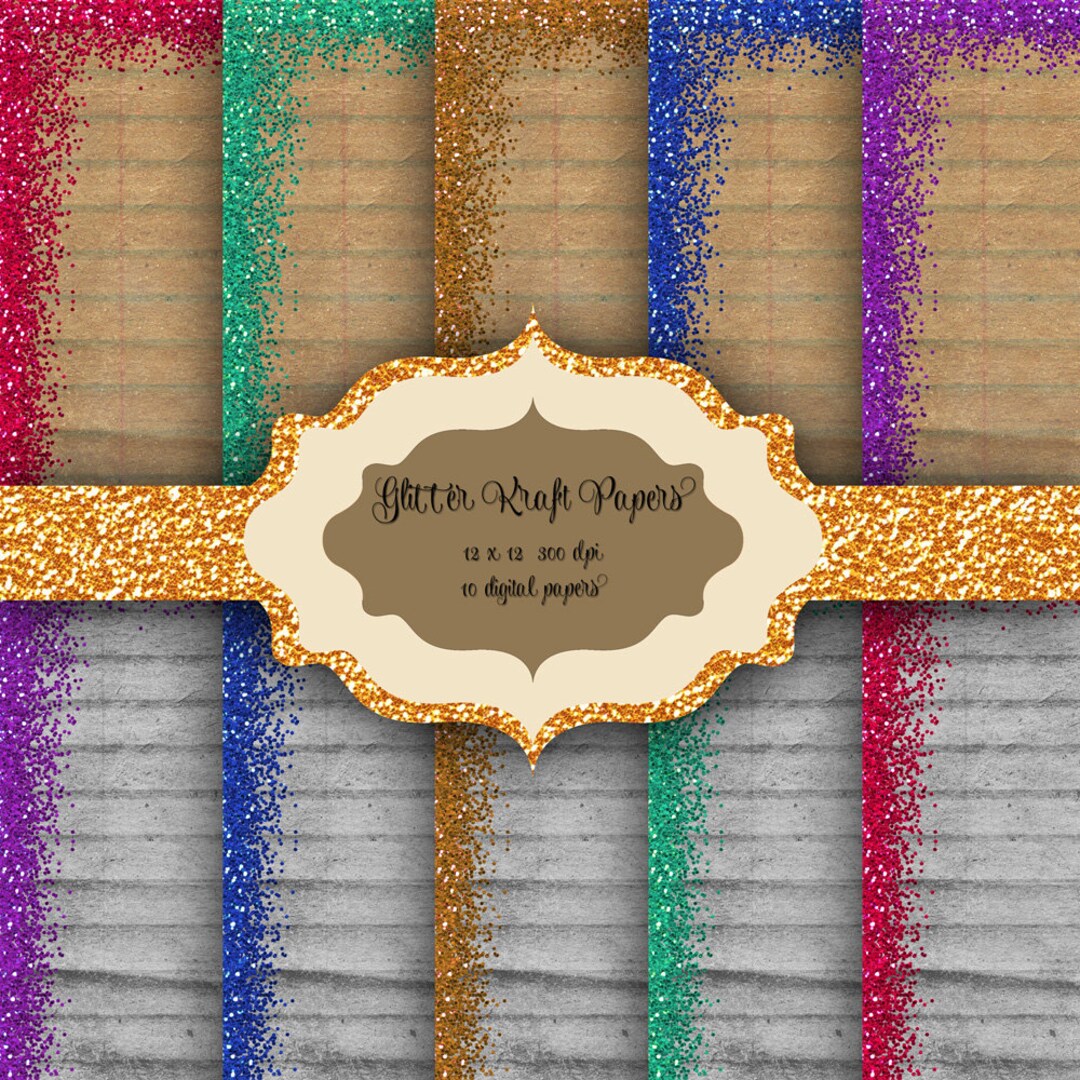 GLITTER Border Digital Paper Pack - Glitter Pattern Kraft Lined ...