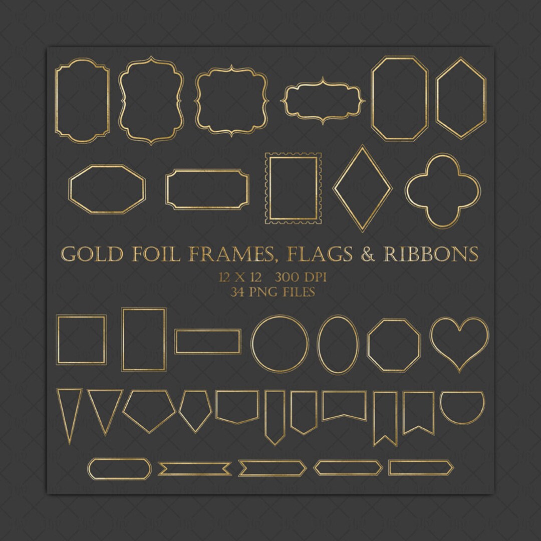 Gold Foil Frames Clip Art - Gold Foil Frames Labels Flags & Ribbons for ...