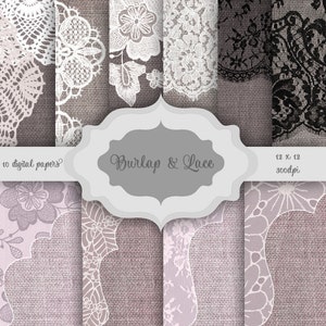Rustic Burlap & Lace Digital Paper Pack: Vintage Backgrounds (digital ...