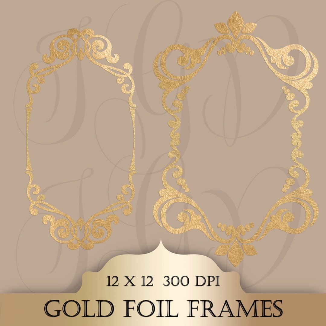 Gold Foil Frames Clip Art: Hand-drawn Ornate Designs (digital Download ...