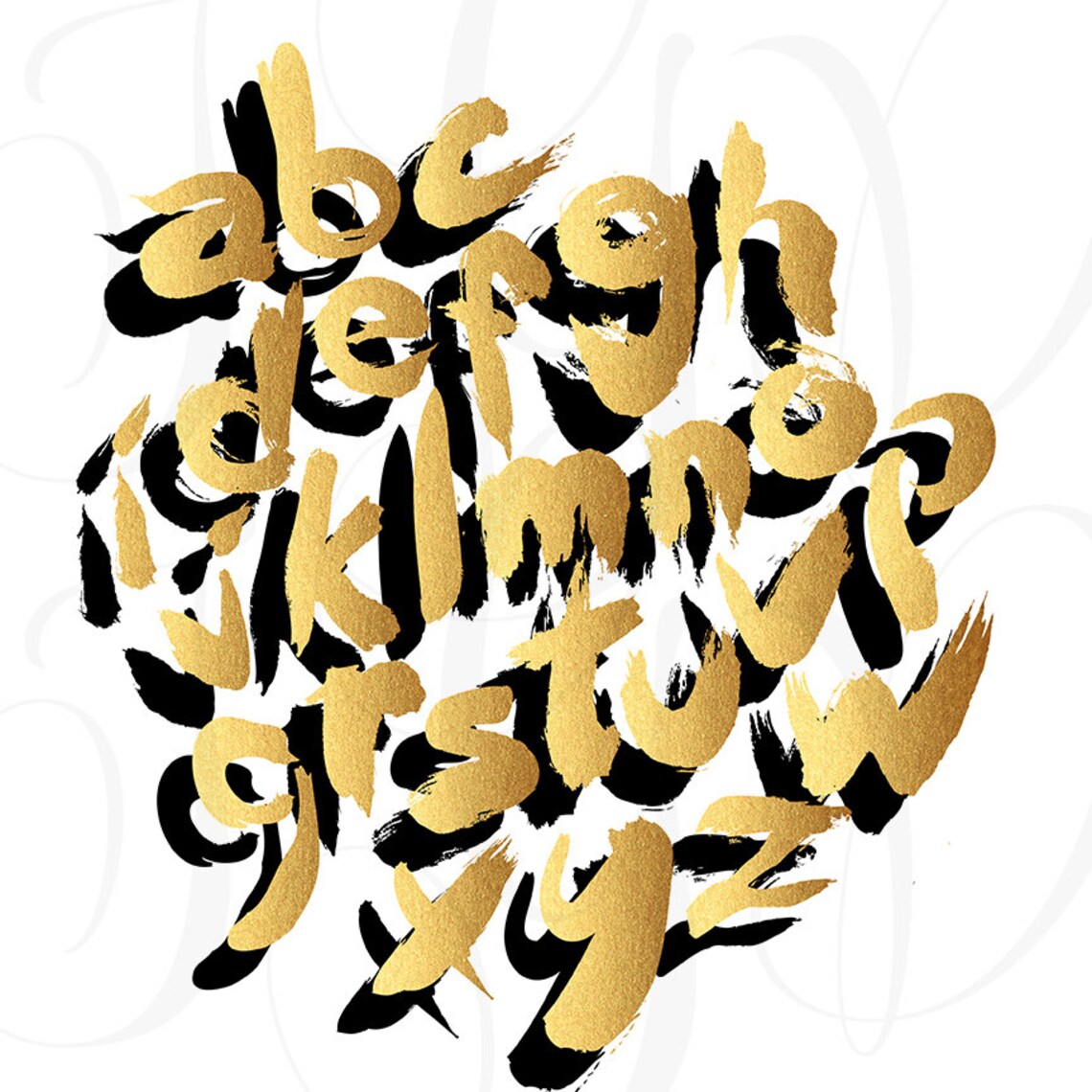 Gold Watercolor Alphabet Clipart Gold Brush Paint Metallic | Etsy