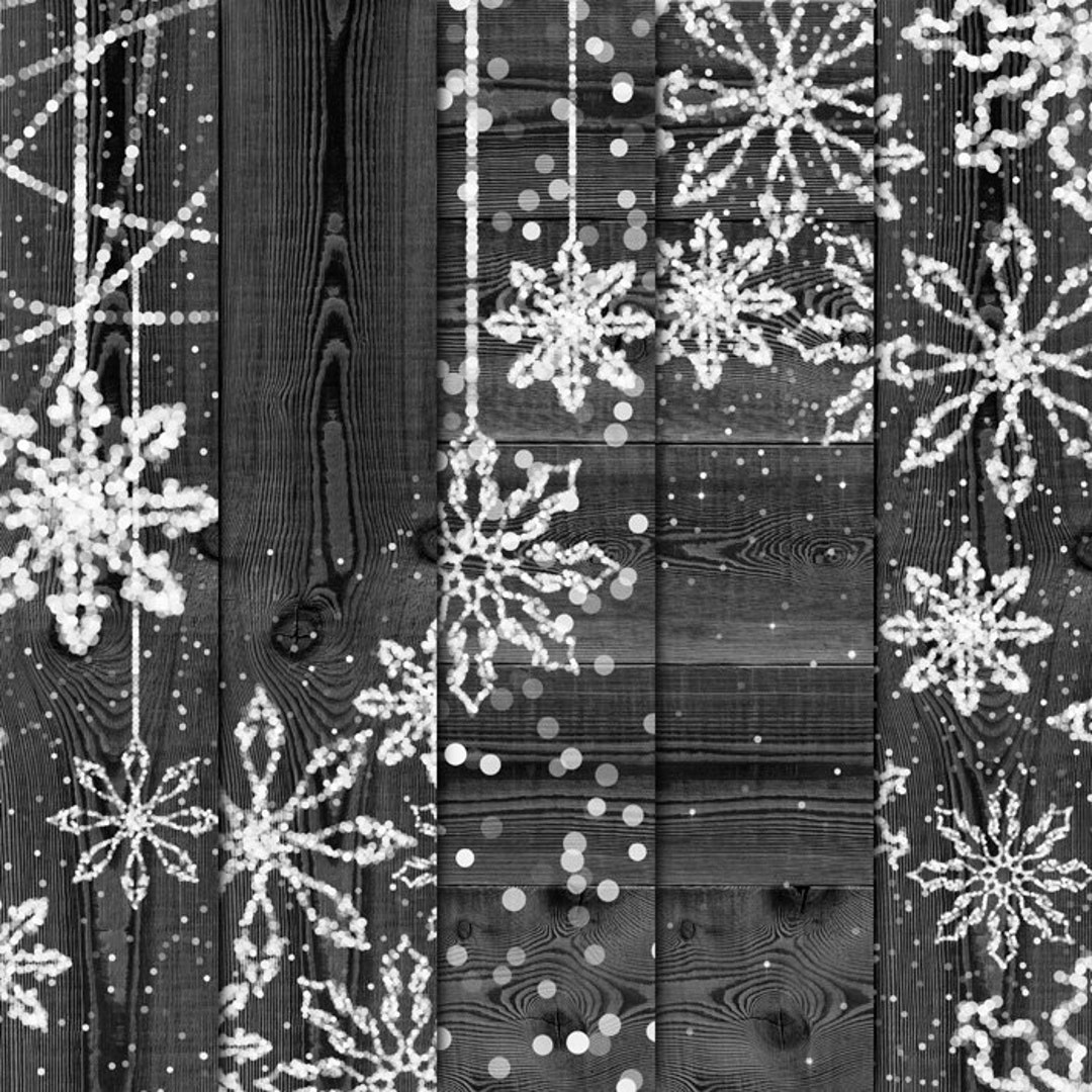 Christmas Bokeh Snowflakes & Rustic Wood Digital Papers Bokeh Lights ...