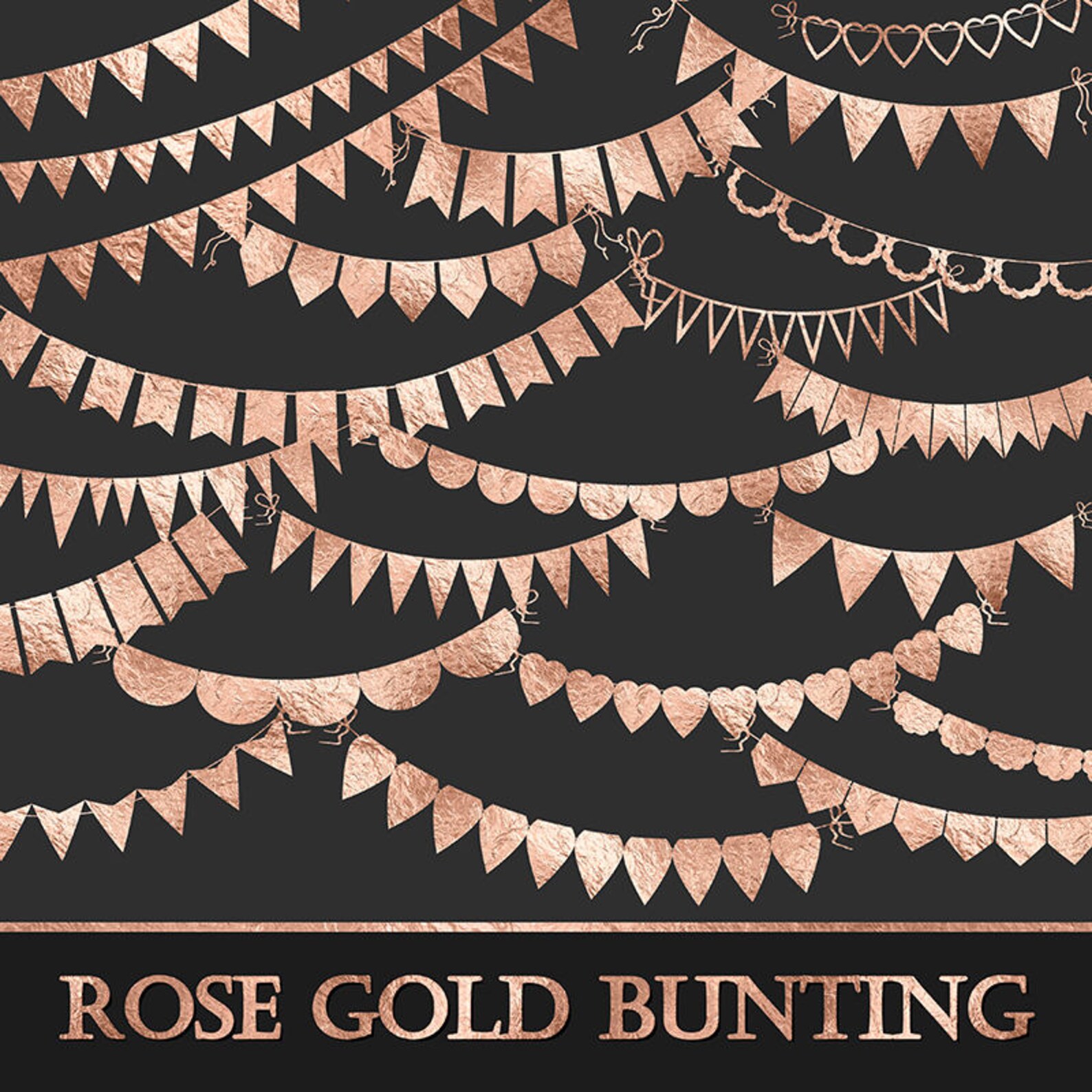 Rose Gold Bunting Banner Digital Clipart Rose Gold Foil - Etsy