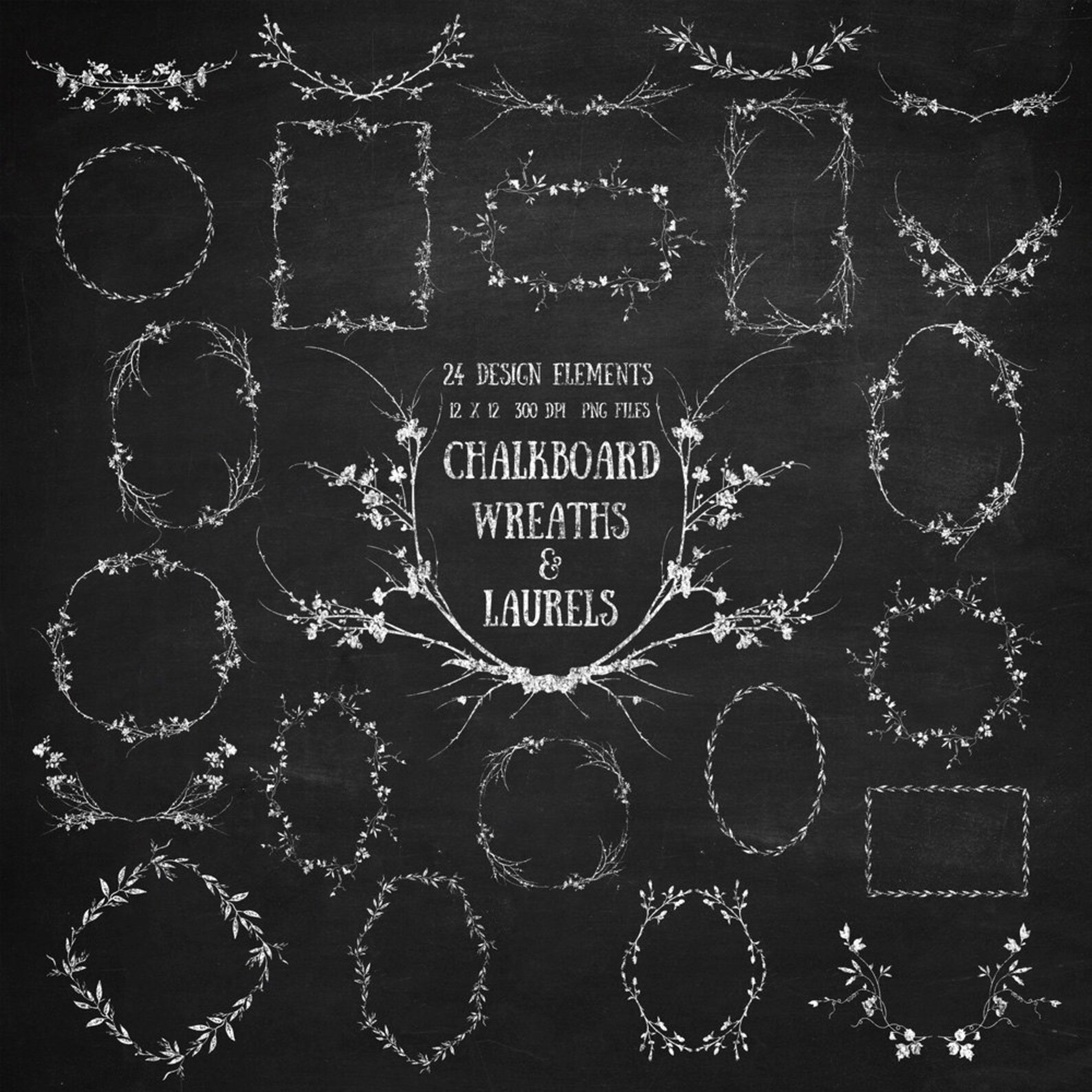 Wreaths & Laurels Digital Clip Art Chalkboard Wildflower - Etsy