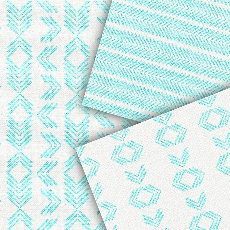 Painted Mint Chevron Geometric Digital Paper Pack Art canvas | Etsy