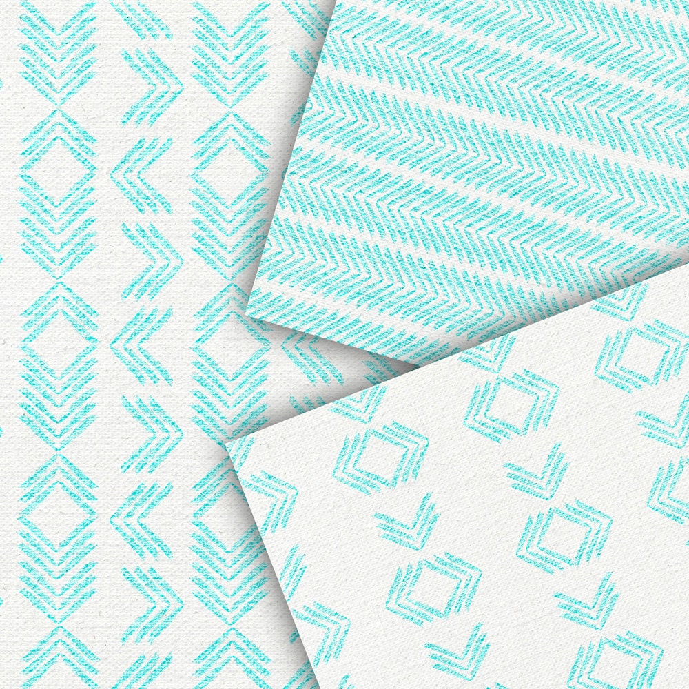 Painted Mint Chevron Geometric Digital Paper Pack Art canvas | Etsy