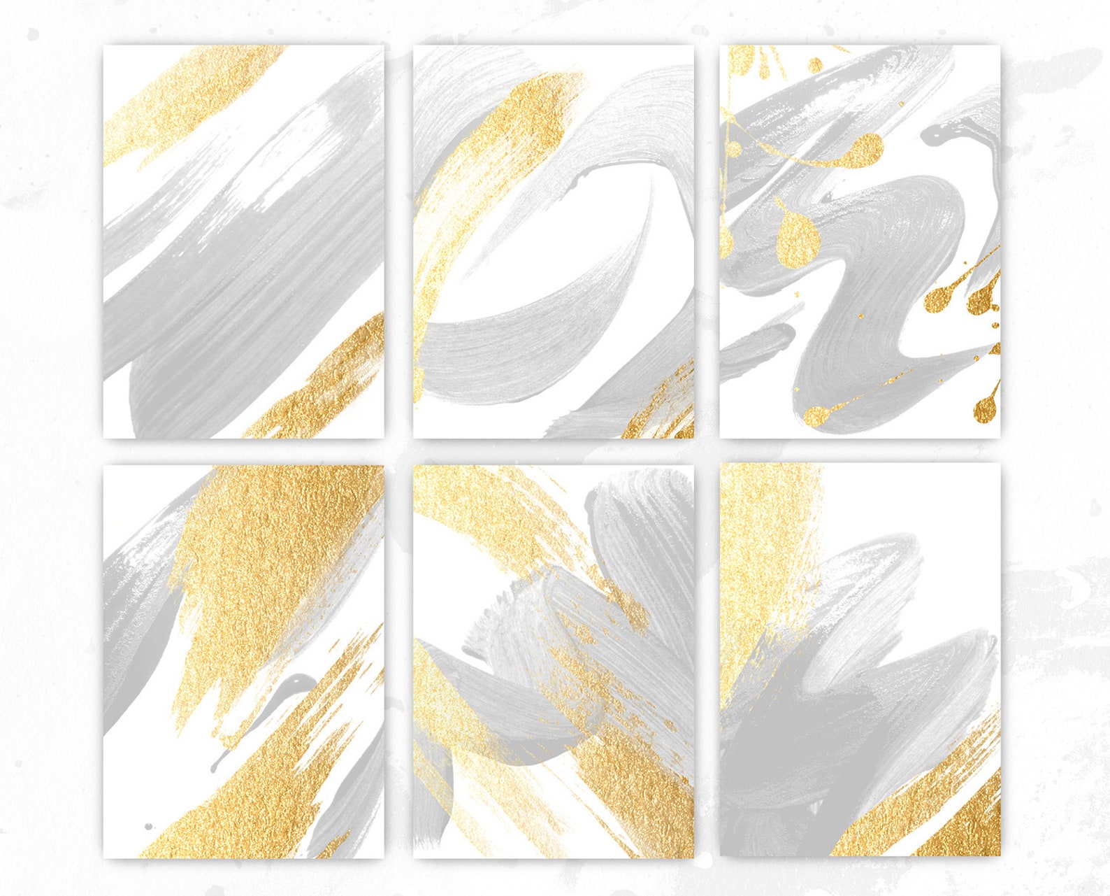 Light Gray & Gold Brush Strokes Watercolor textures Digital | Etsy