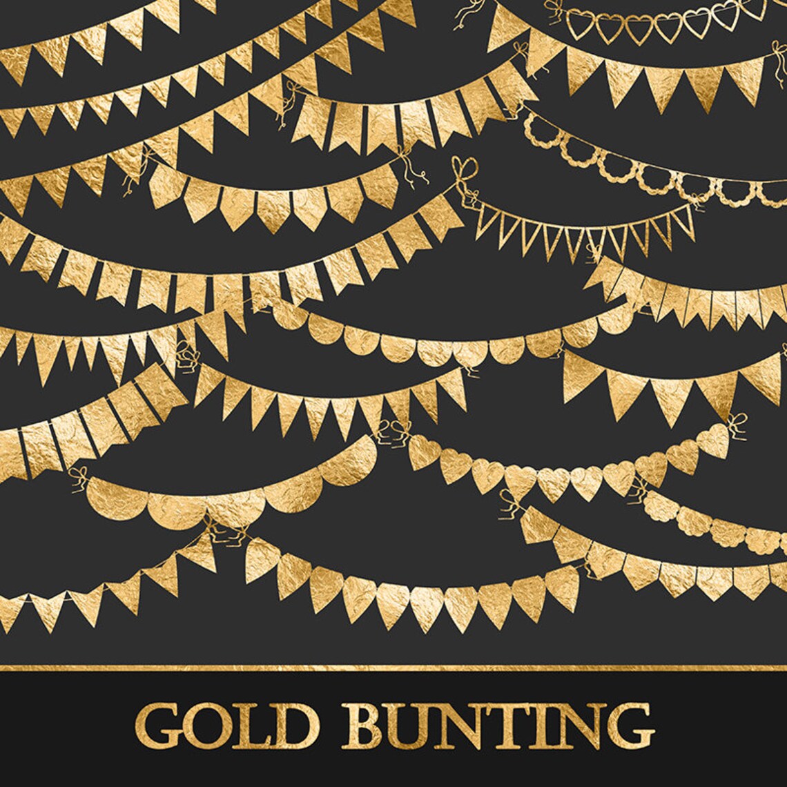 Gold Bunting Banner Digital Clipart Gold Foil Bunting Banner | Etsy