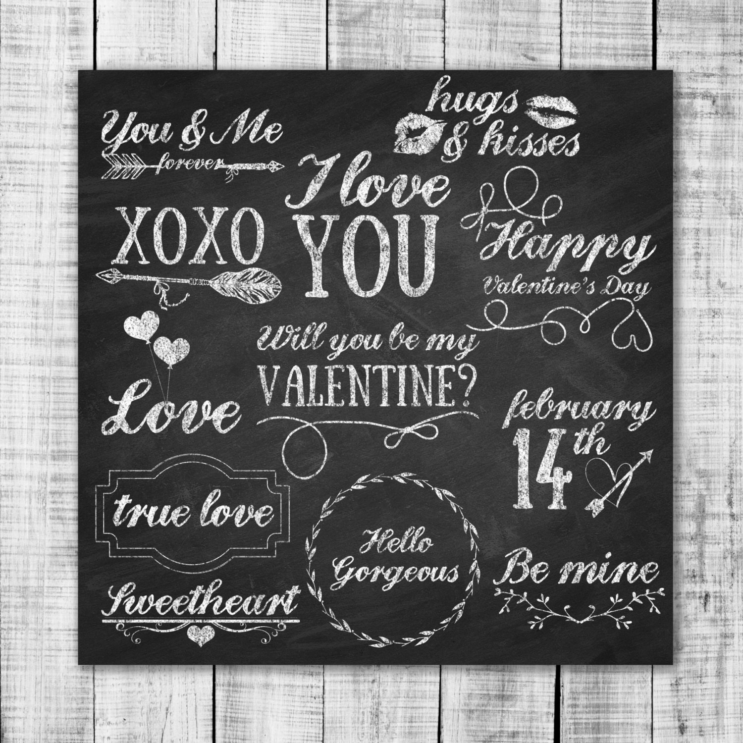 Valentines Chalkboard Clip Art Word Art Photo Overlay - Etsy