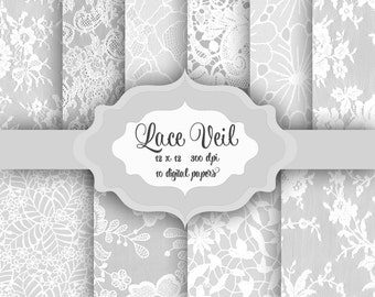 White LACE Digital Paper Pack Vintage Wedding Bridal Romantic Lace ...