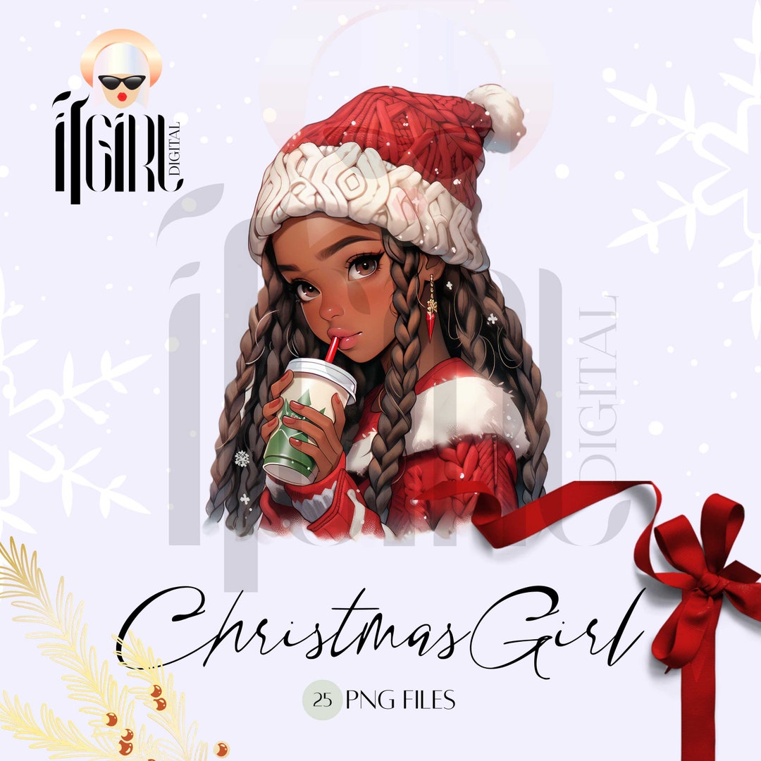 Cute Christmas Girl Clipart, Christmas Sublimation, Black Girl Clipart ...